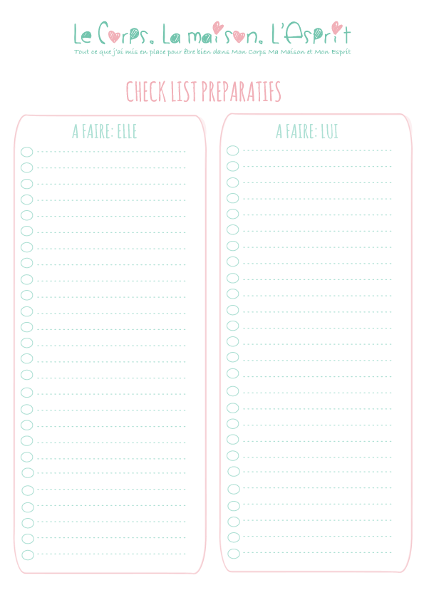 Ma Check-list Préparatifs | Le Corps. La Maison. L'Esprit